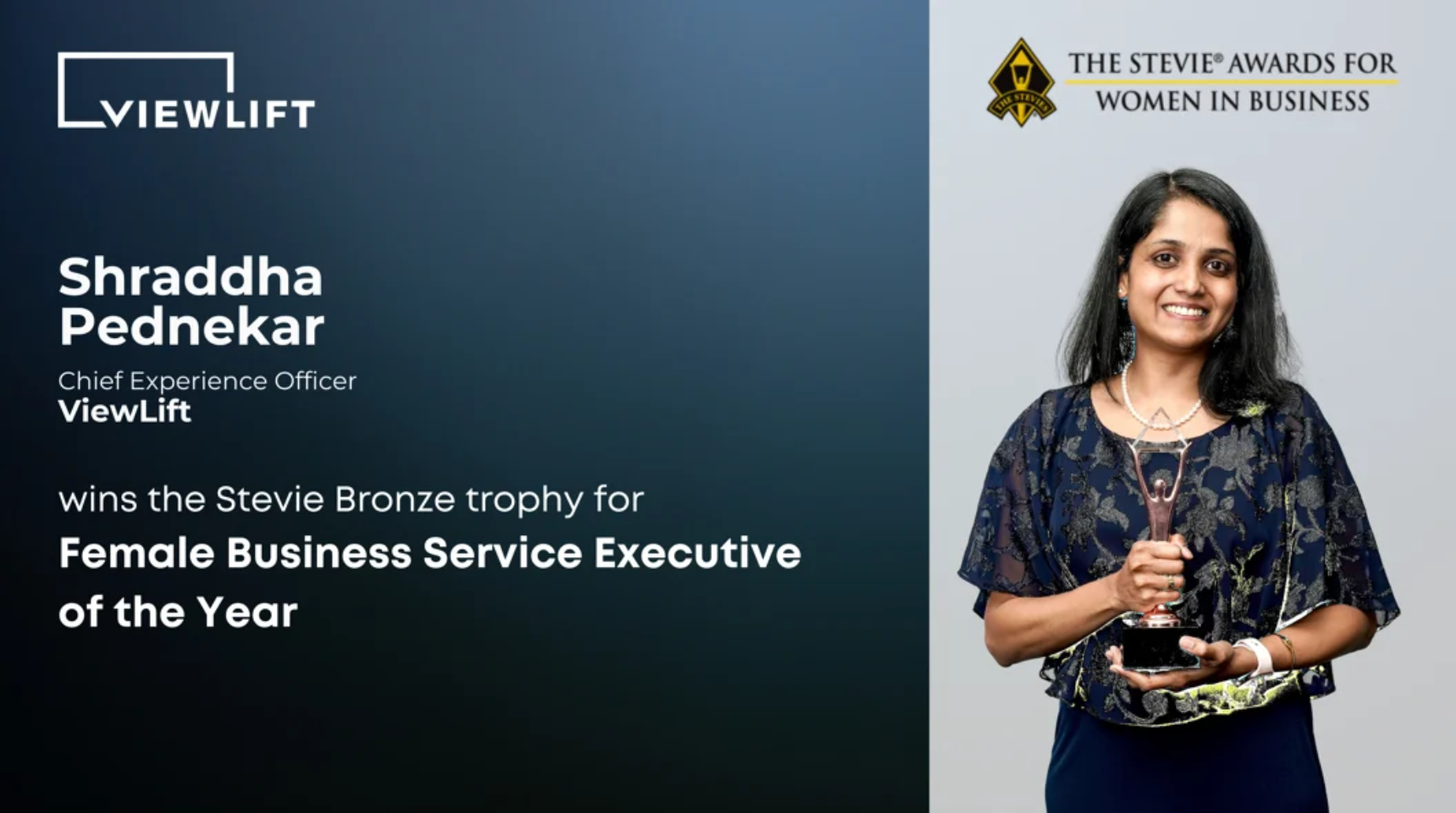 ViewLift’s Shraddha Pednekar wins the Stevie Bronze trophy for Female Business Service Executive ...